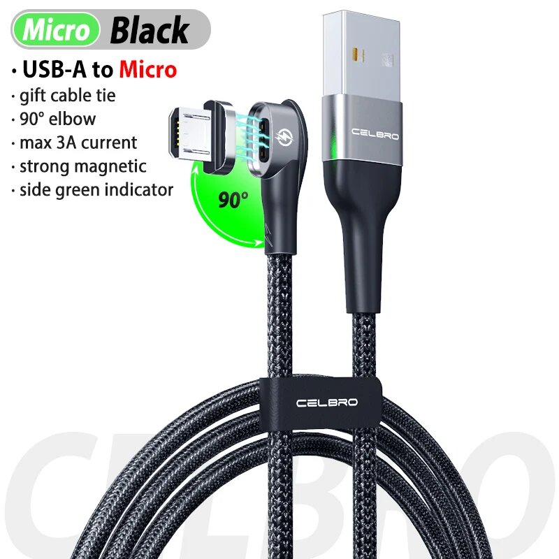 Магнитный кабель 90 градусов Micro USB Type C Кабель для быстрой зарядки для планшета Xiaomi Samsung Магнитный зарядный кабель Magnetico Cabo 1 м/2 м