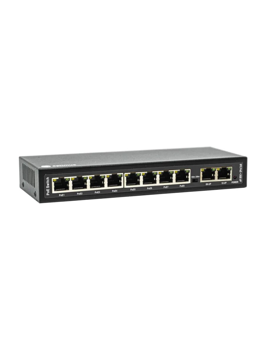 Коммутатор PoE Optimus U1E-8F/2G_v.1, 8 портов, технология Watchdog