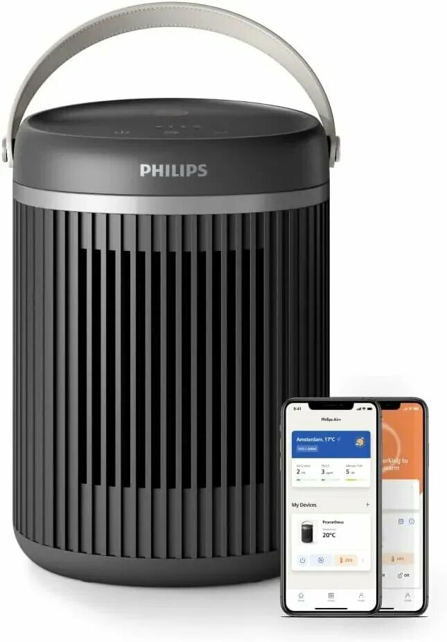 Мини-обогреватель Philips CX3120/01, Серия 3000 2000W Энергоэффективный Подключаемый Обогреватель, с EcoAI до 50% Энергосбережения, Бесшумный, 5 Функций Безопасности, 45 Колебание, Темно-серый