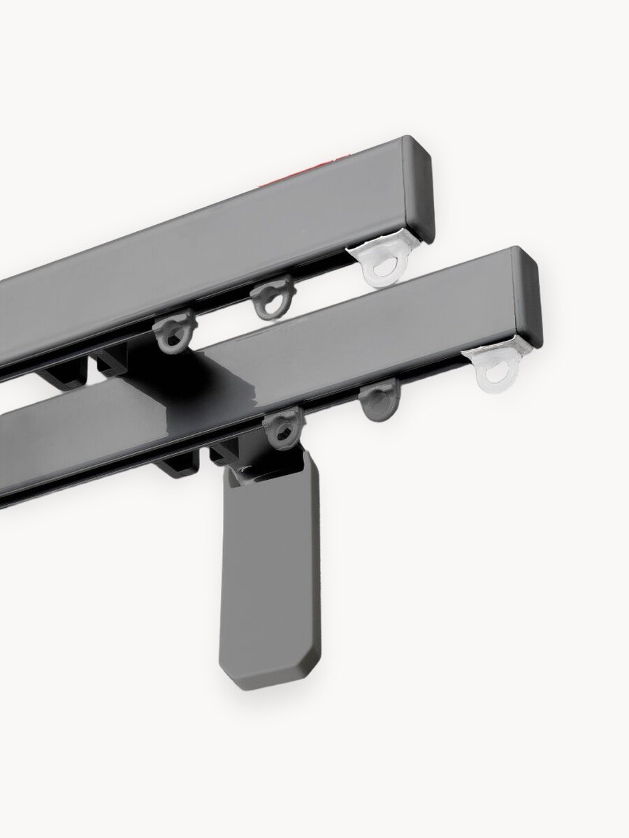 Карниз для штор на окно профильный двухрядный на кронштейне 15 см, серебряный, 200 см.