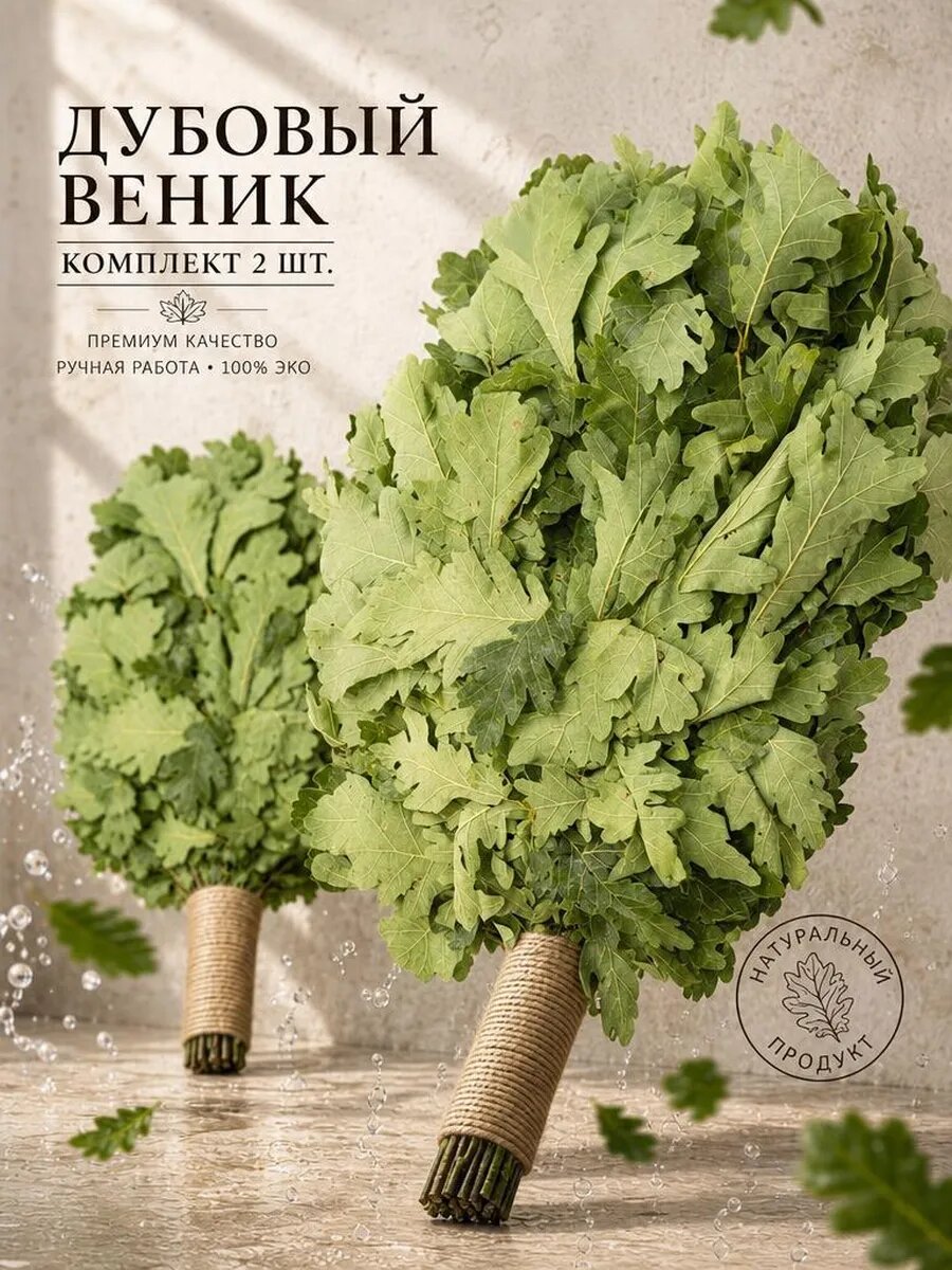 Веник для бани дубовый набор 2 штуки свежий сбор в брендовой коробке