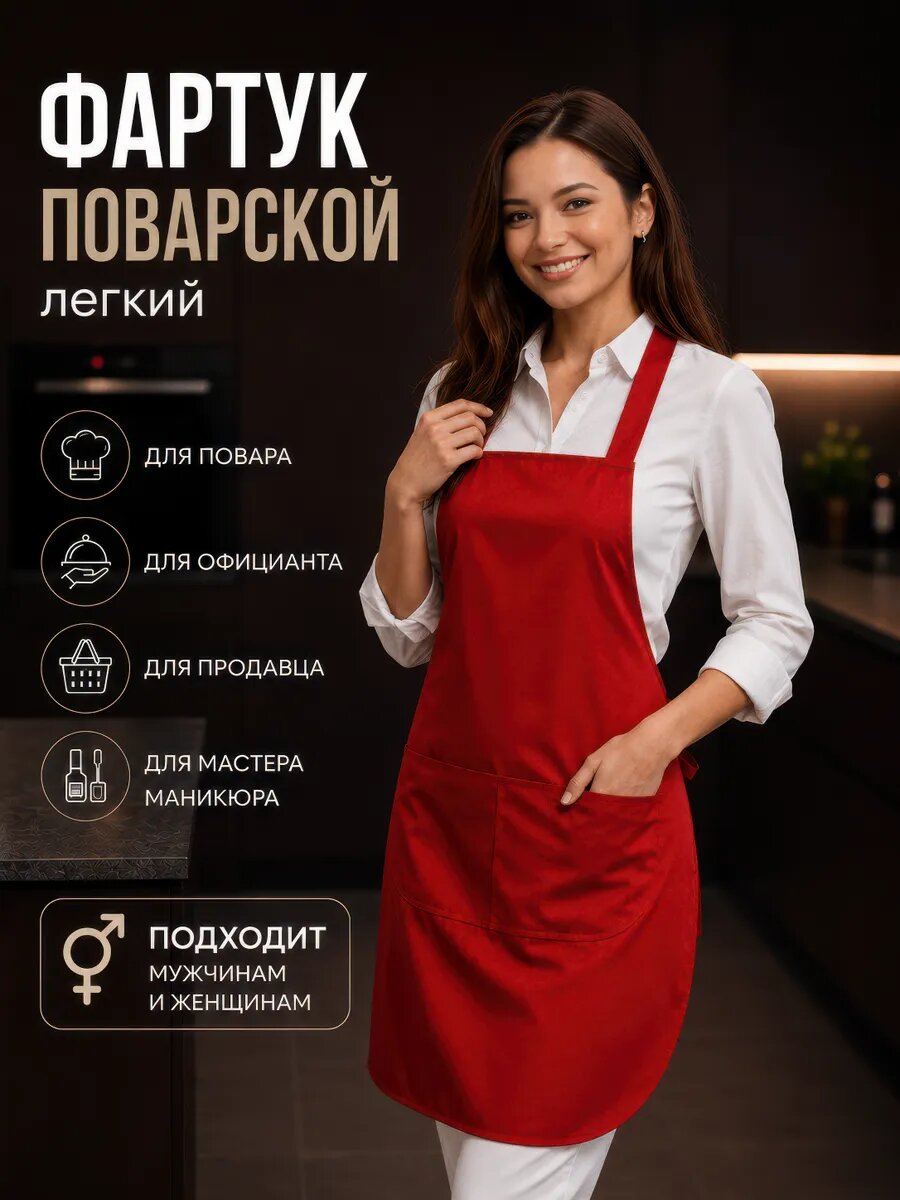 Легкий поварской фартук для кухни. Из ткани "ТиСи 120". Универсальный. Защитный.