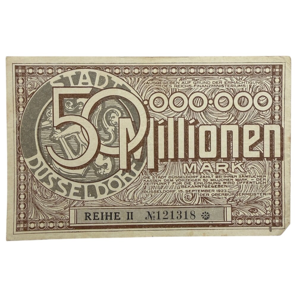 Веймарская республика, Дюссельдорф 50000000 (50 млн.) марок 1923 г. (15.09) (ВЗ - Ovale) (Серия 2)