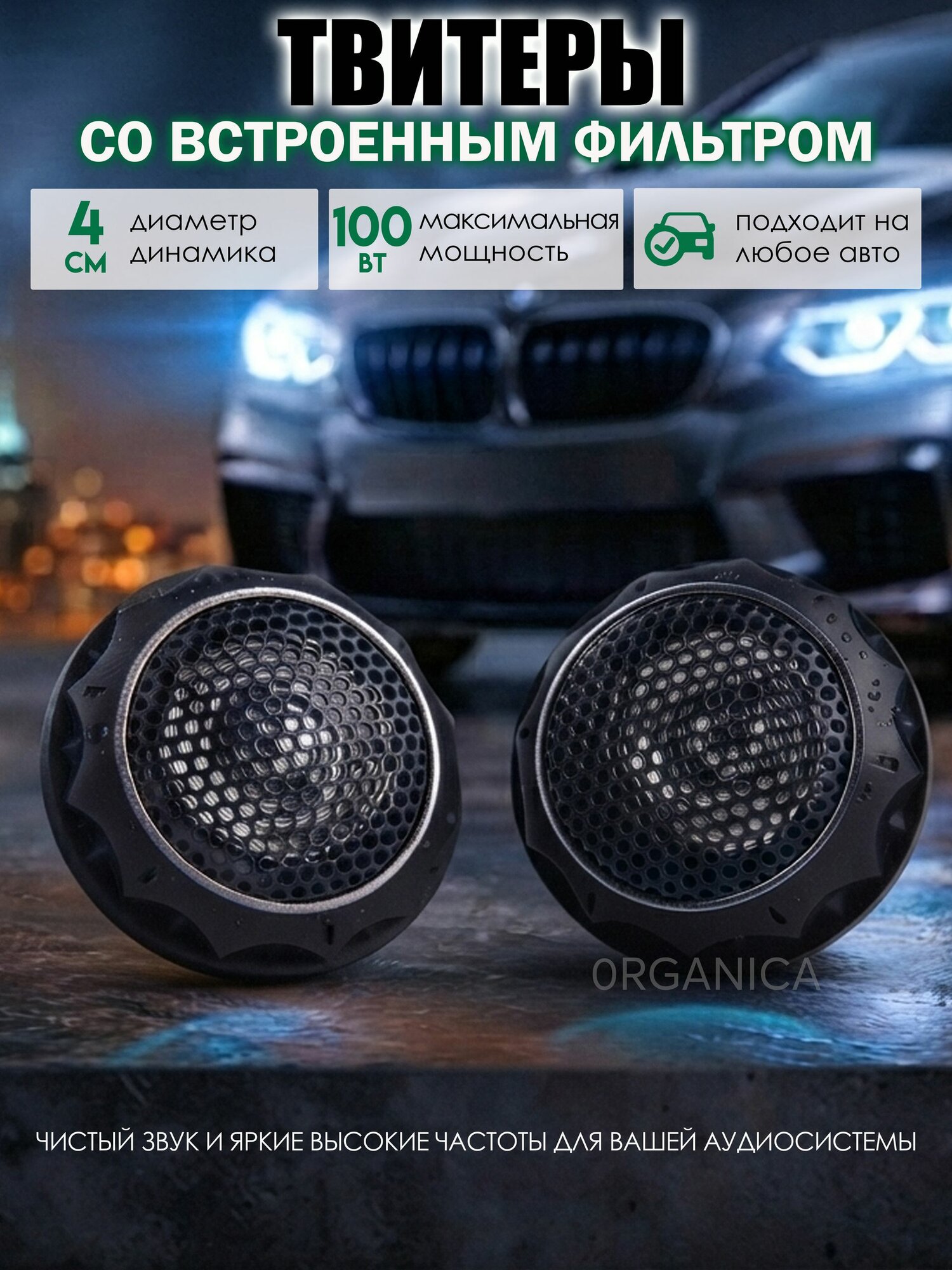 Пищалки Автомобильные с Фильтром Твитер в Машину 100W 93Дб