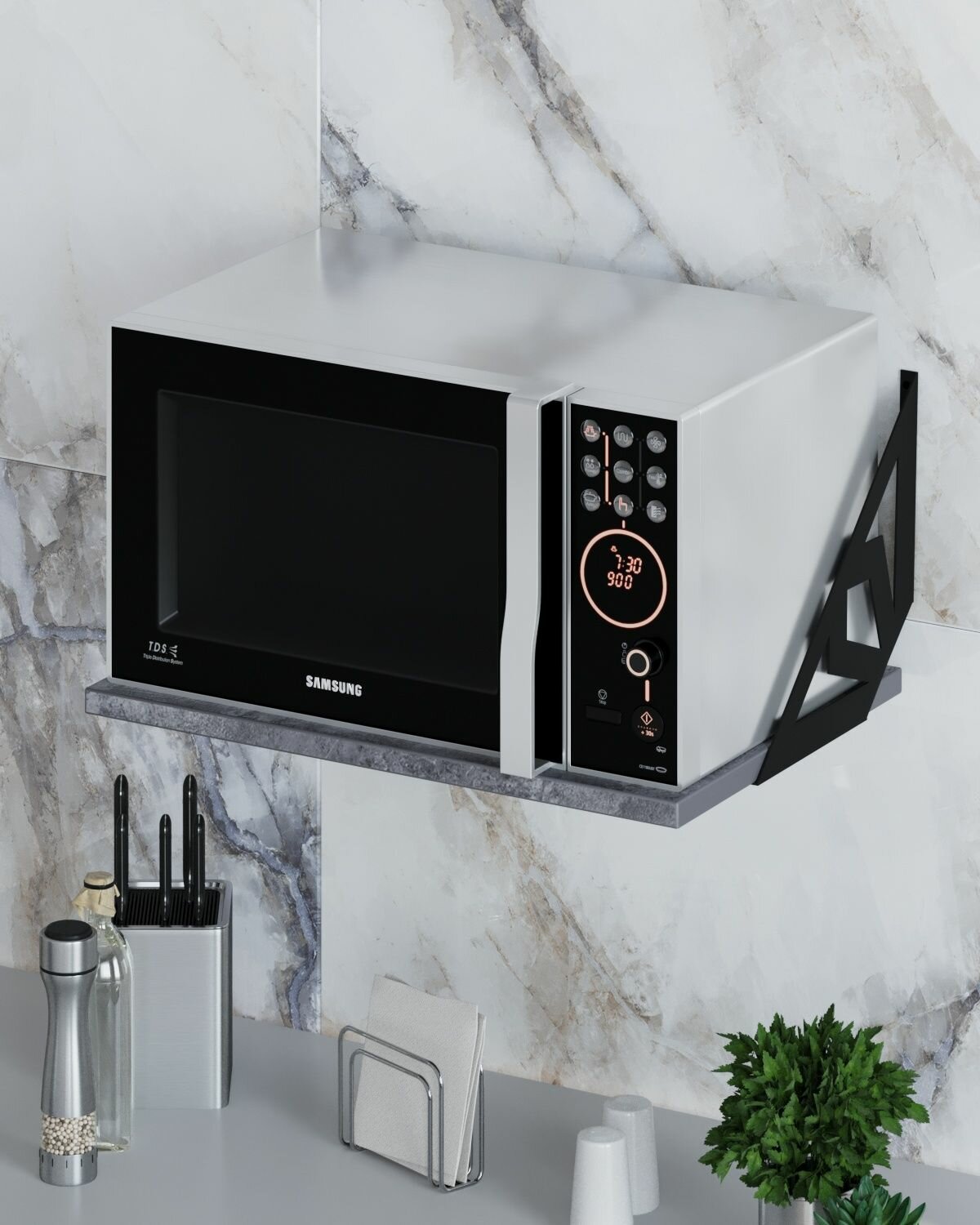 Полка настенная навесная для микроволновки на кухню