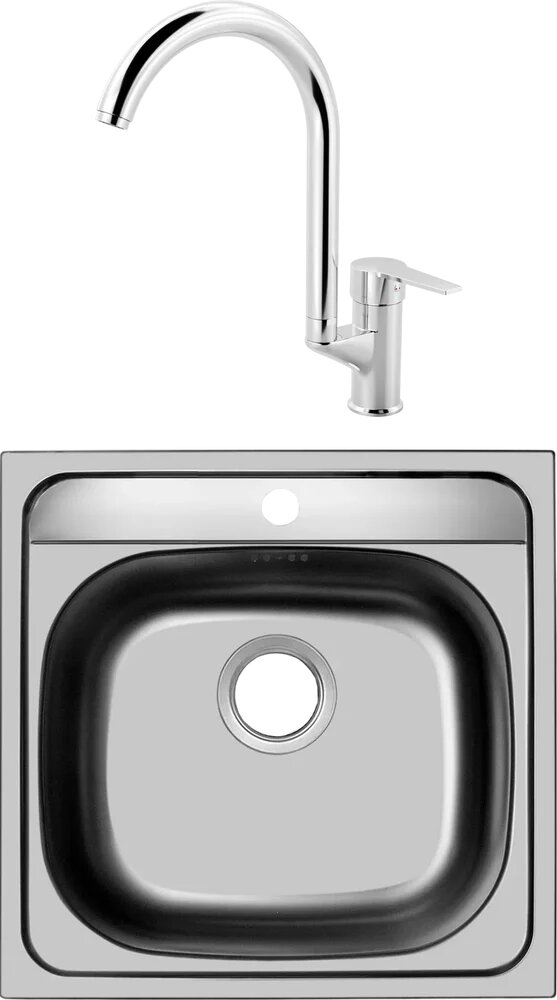 Комплект Мойка Domaci Равенна Ssik DCL 480*480 (6) TG / Смеситель MEGA Snow MG-SH03, хром