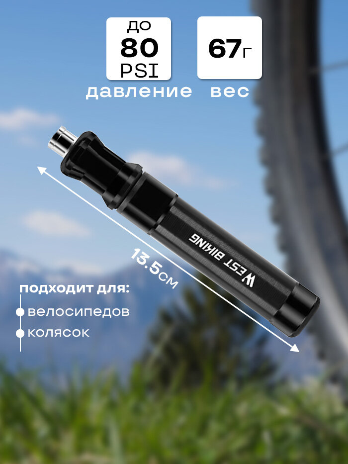 Насос для велосипеда ручной West Biking ниппель Schrader/Presta, с креплением