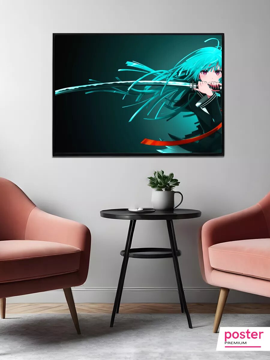 Интерьерный постер аниме / плакат / Девушка Anime с мечом, матовая фотобумага премиум качества — фото 1