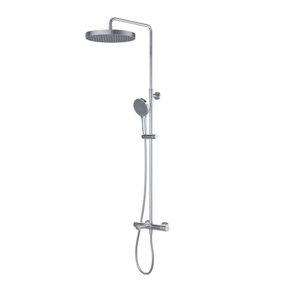 Душевая стойка IDDIS Duna DUNSBSTi06 со смесителем, термостатическим, хром, глянцевая, с тропическим душем, с изливом, с лейкой, душевая система, латунная