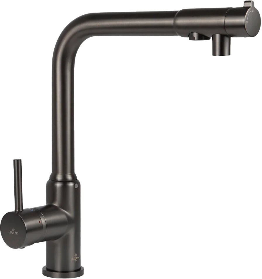 Смеситель для кухни Kaiser Teka 13044-15 с краном для питьевой воды, с поворотным изливом, матовый, однорычажный, латунный, с керамическим картриджем