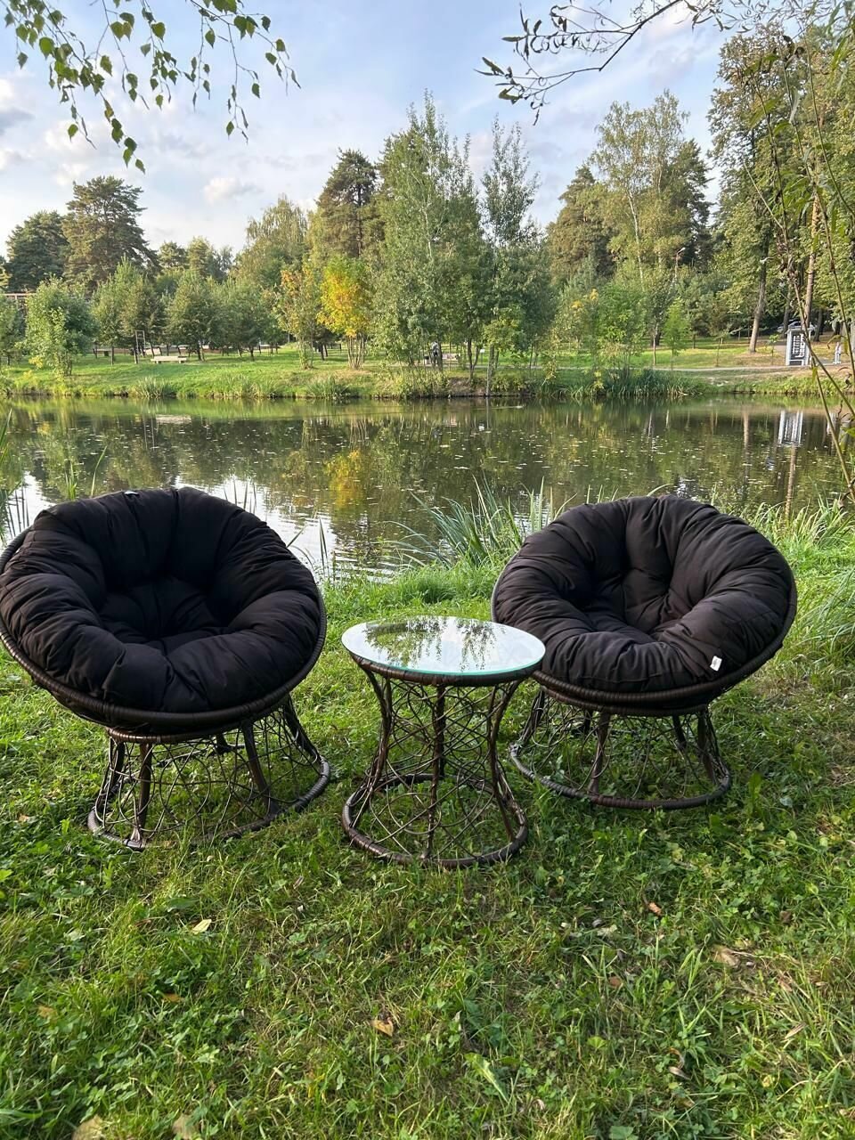 Набор садовый папасан коричневый 2 кресла, столик + 2 подушки (шоколад, полиэстер)