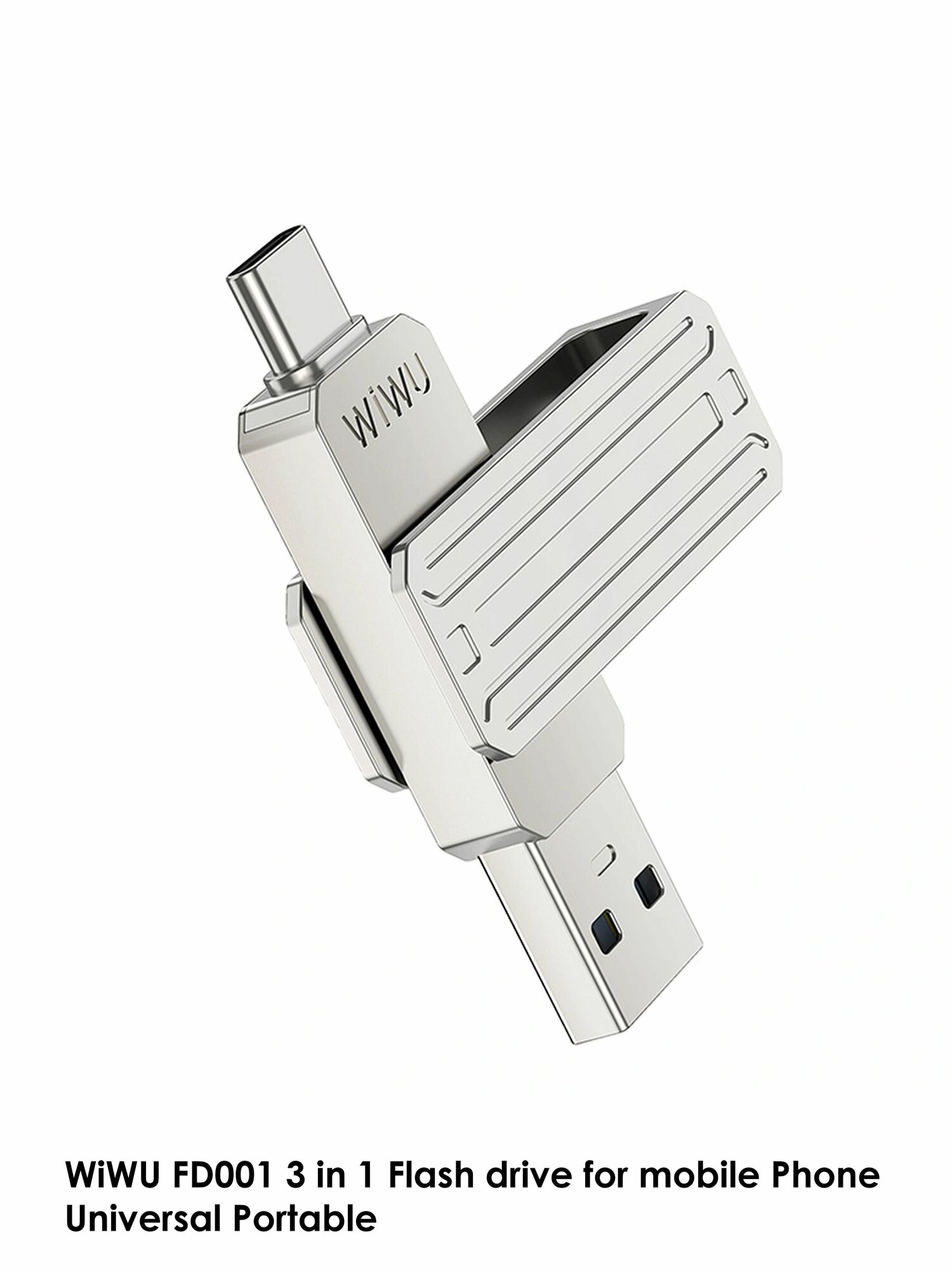 USB-флеш-накопитель Wiwu FD001 3 in 1 Flash drive for mobile Phone Universal Portable 3 in 1 USB 3.2 Flash Drive USB-A + Lightning + Type-C OTG - Silver
