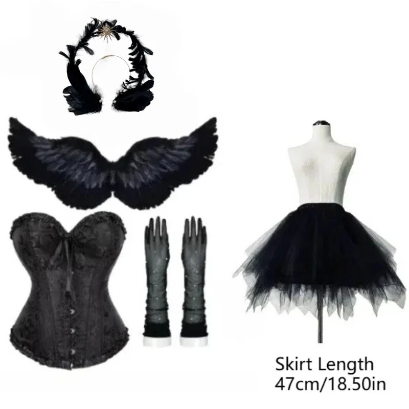 Женский косплей костюм Ангел/Дьявол/Лебедь Черный, S, Black 3