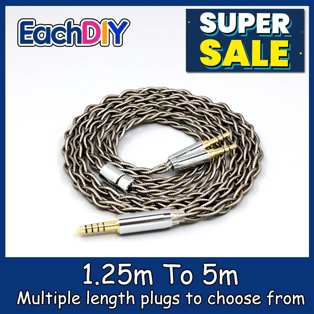 Кабель для наушников EachDIY 99,999% серебряный + графен + золото 2m, XLR 4 Pole Male