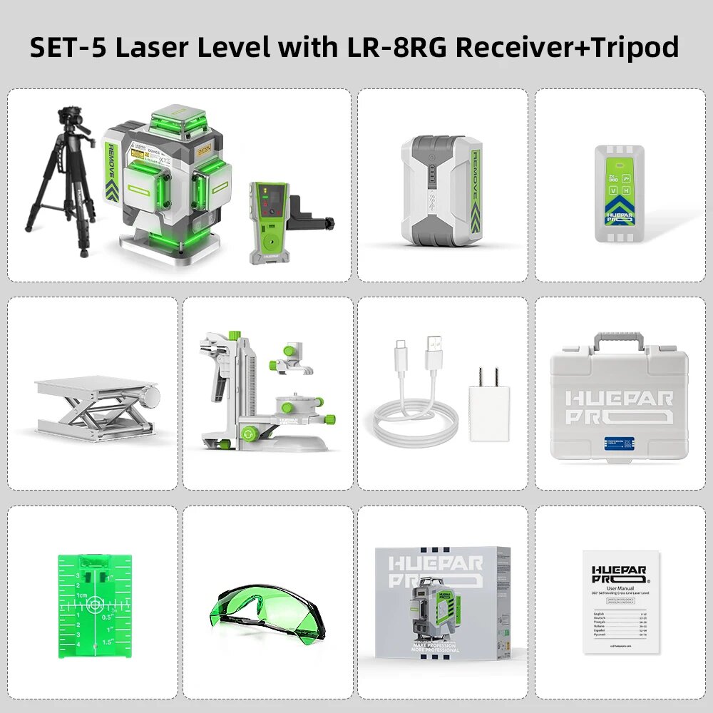 Huepar Professional Laser Level 4D ZK04CG SET-5