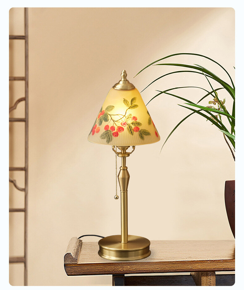 Полностью медная стеклянная настольная лампа, новый китайский стиль, высококачественный светодиод