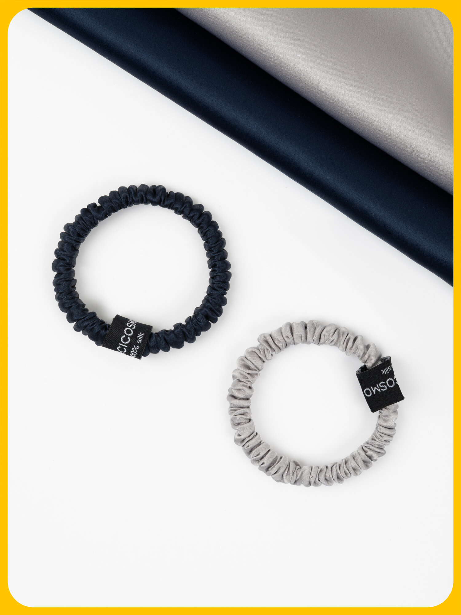 100% натуральный шелк 19 момми/Набор из 2-х резинок 0,5 см/цвета: синий, серый