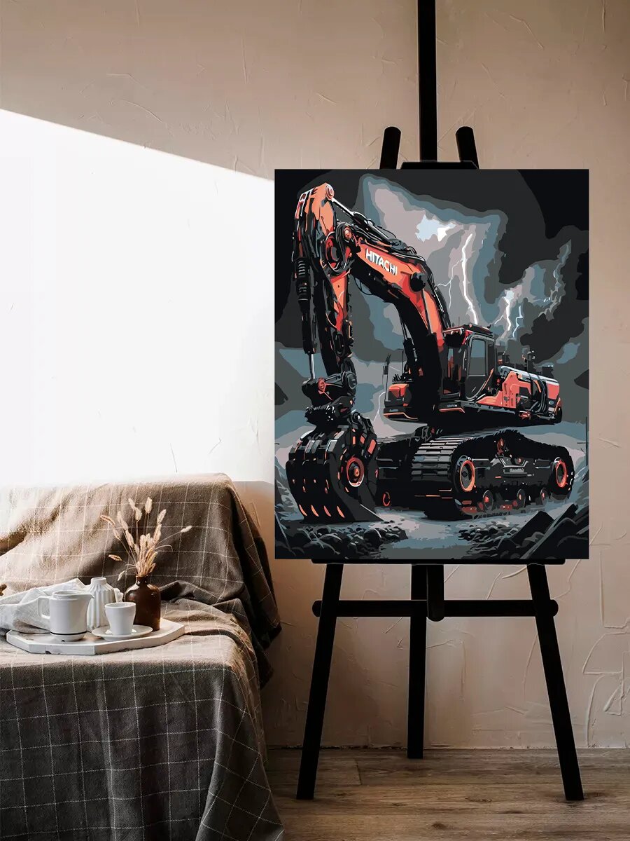 Картина по номерам Экскаватор Строительная Спецтехника Гроза