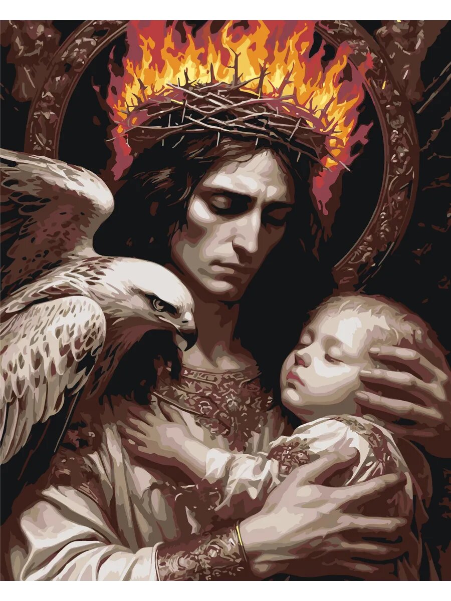 Картина по номерам Иисус Христа Ребенок Белый Орел Огонь