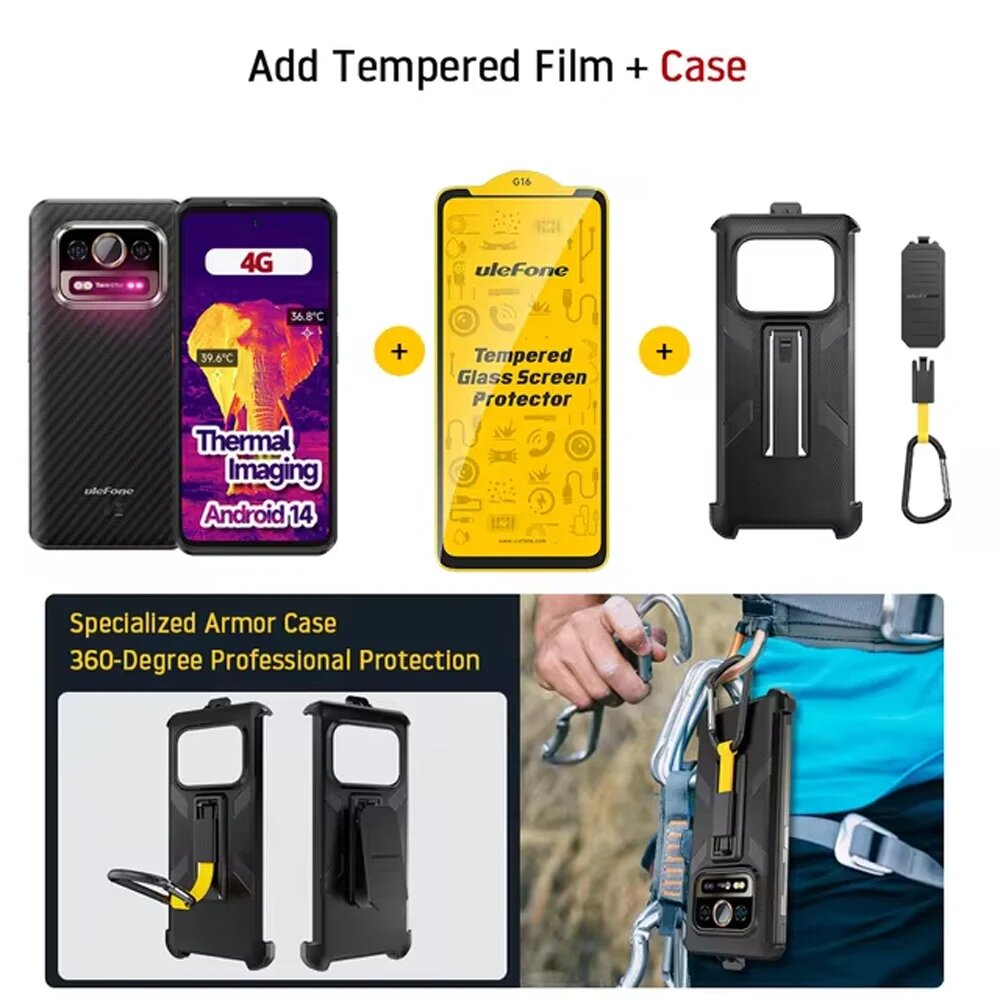 Ulefone Armor 25T NFC 8 ГБ 256 ГБ 6500 мАч 4G Thermal lmaging от FLIR Rugged 64MP 6GB, Add Film Case