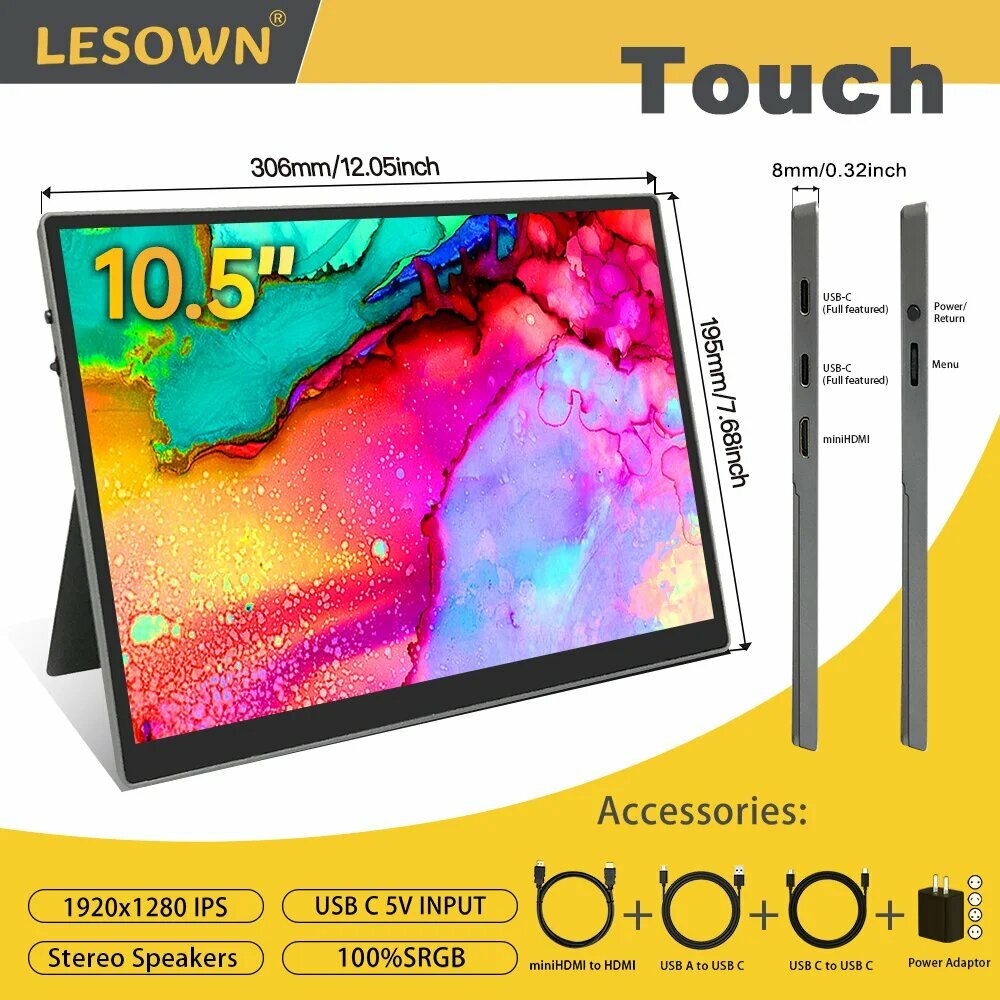 LESOWN 10.5-дюймовый портативный ЖК-монитор 10.5in touch monitor