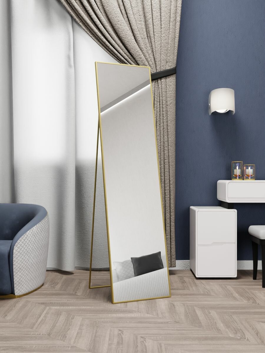 Напольное зеркало в алюминиевой раме MOONRISE 160х40 см. Золото