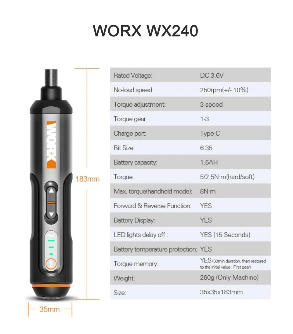 Беспроводной шуруповерт Worx WX240, WX241, WX242 WX240