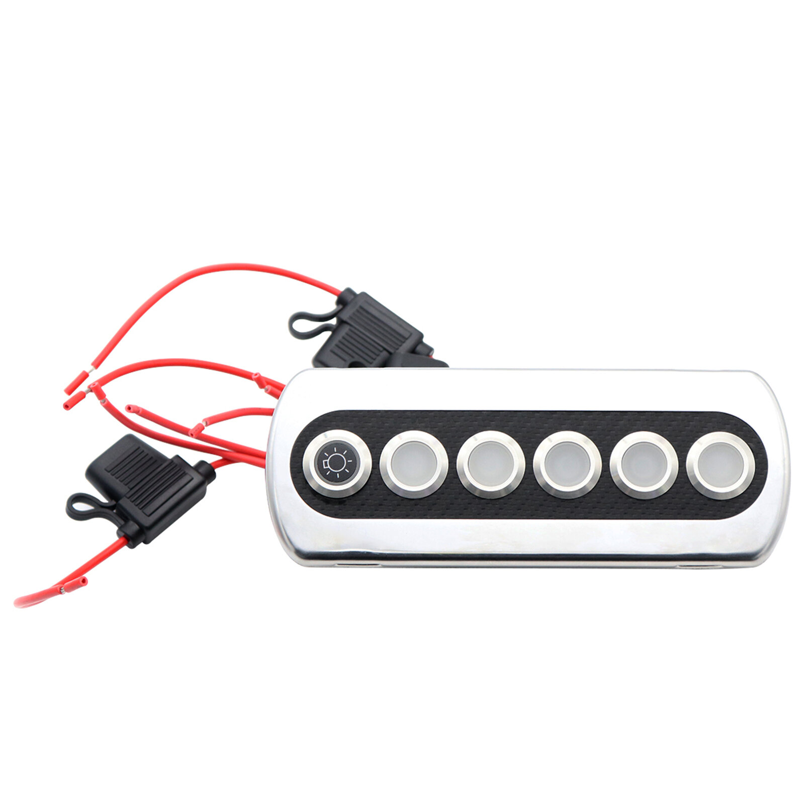 Панель выключателей Rocker 6 Gang для морского лодки, водонепроницаемая панель с LED для автомобиля, грузовика, морской лодки, 12V, материал ABS+винил углеродного волокна+нержавеющая сталь, размер 64*169mm, входное напряжение DC 12V/20A, IP66, цвет света