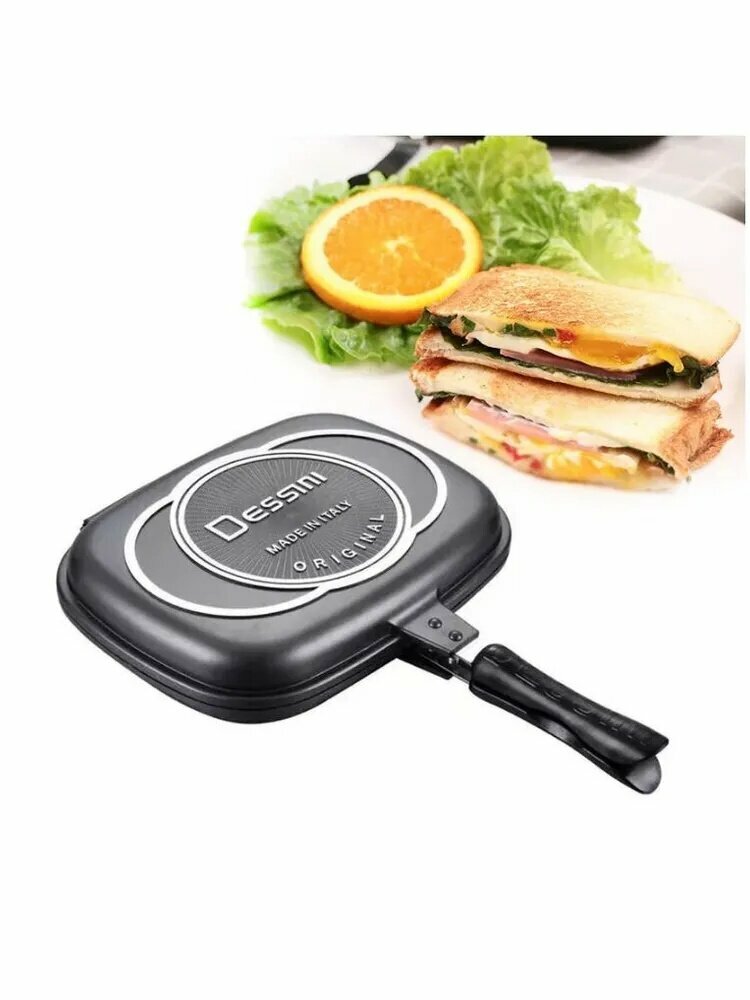 Сковорода-гриль двусторонняя, черное антипригарное покрытие, термоизолированная ручка, 36см