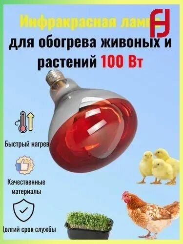 Лампа инфракрасная для обогрева цыплят, кур, свиней, растений и теплиц 100 Вт