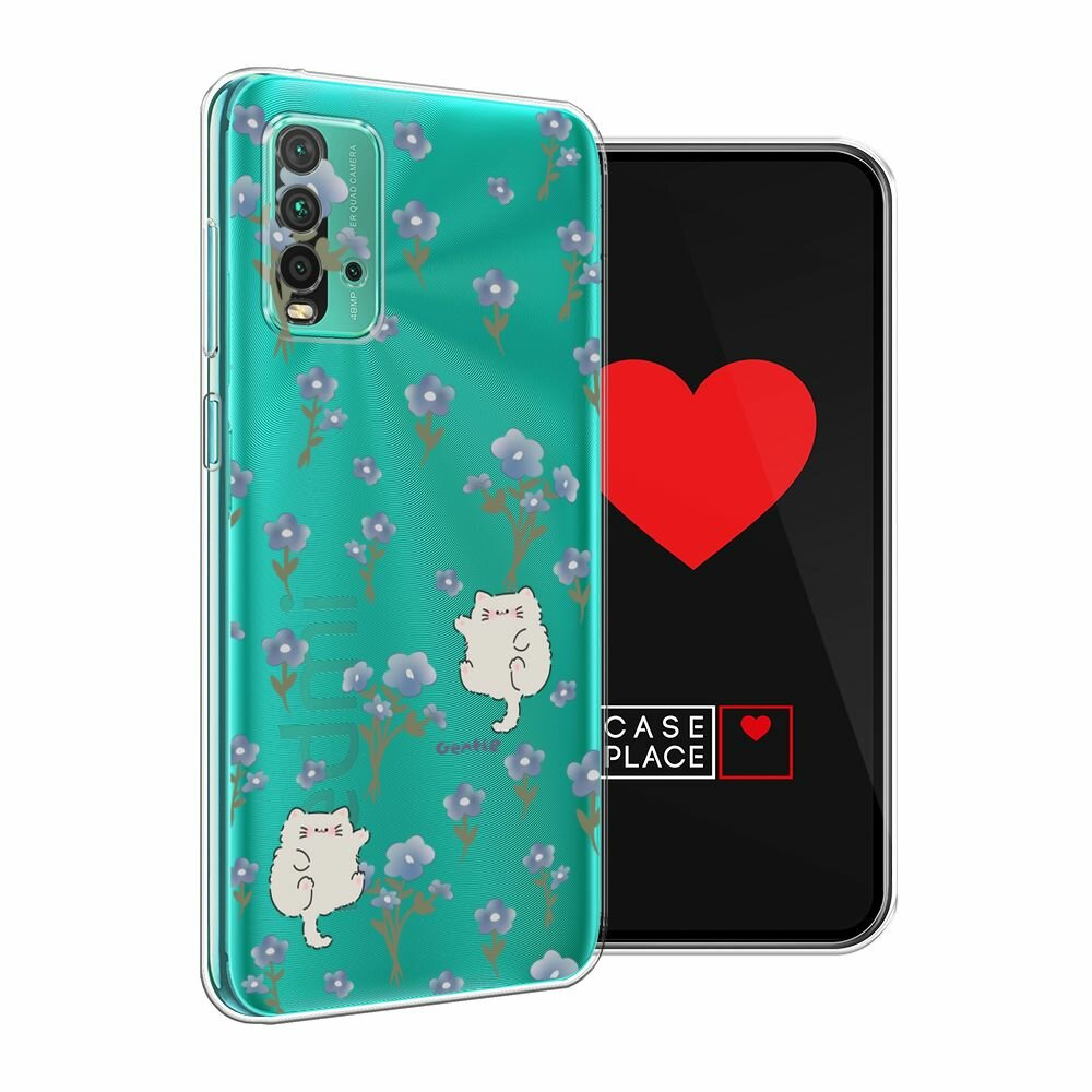 Чехол на Xiaomi Redmi 9T / Сяоми Редми 9Т с принтом "Gentle cats", прозрачный — фото 1
