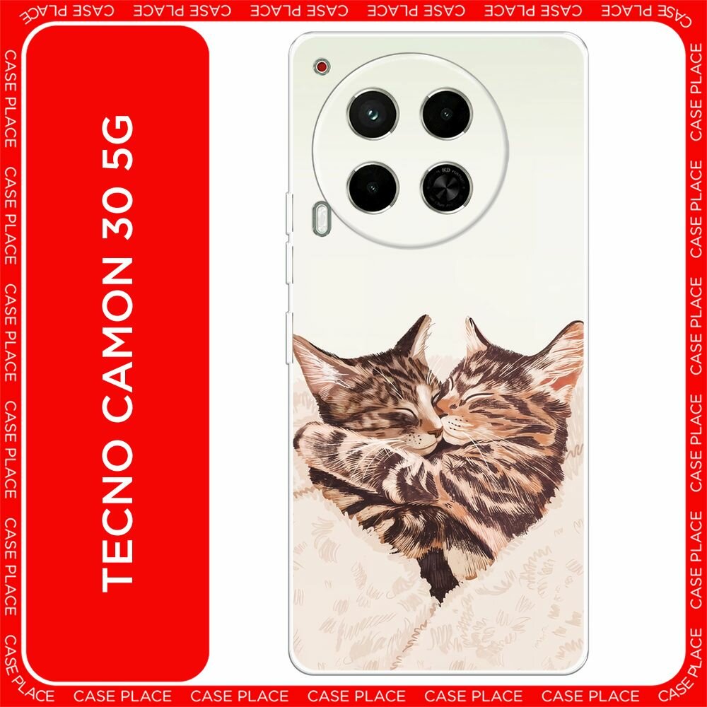 Чехол на Tecno Camon 30 5G / Текно Камон 30 5G с принтом "Влюбленные котейки - 14 февраля"