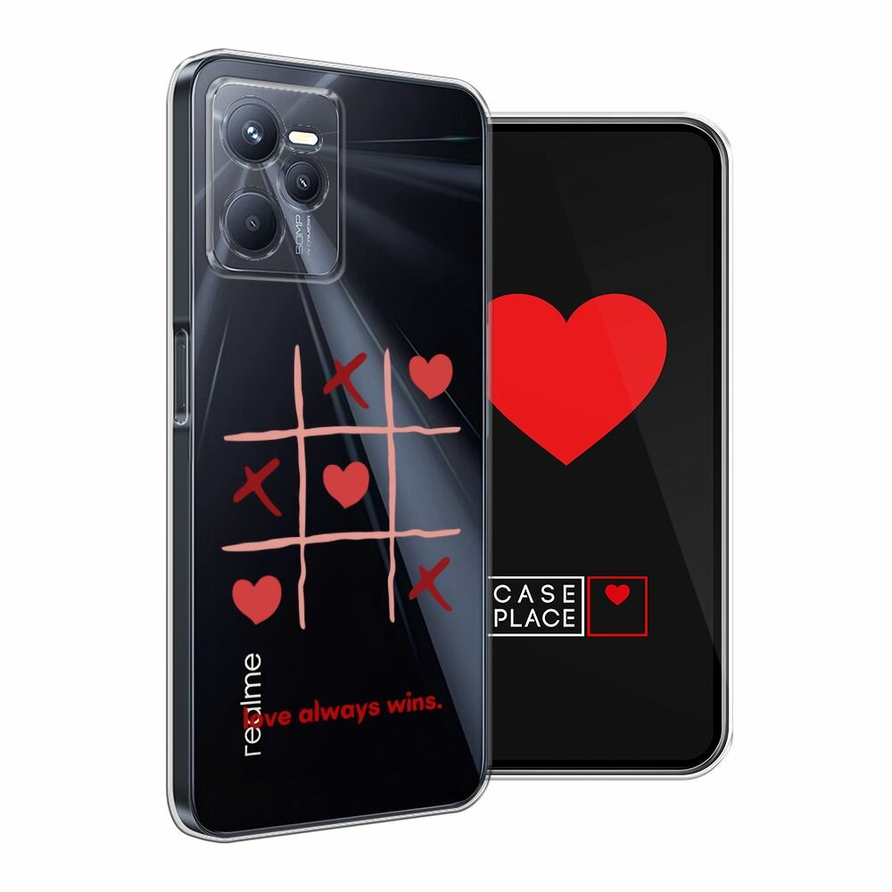 Чехол на Realme C35 / Реалми C35 с принтом "love always wins - 14 февраля", прозрачный — фото 1