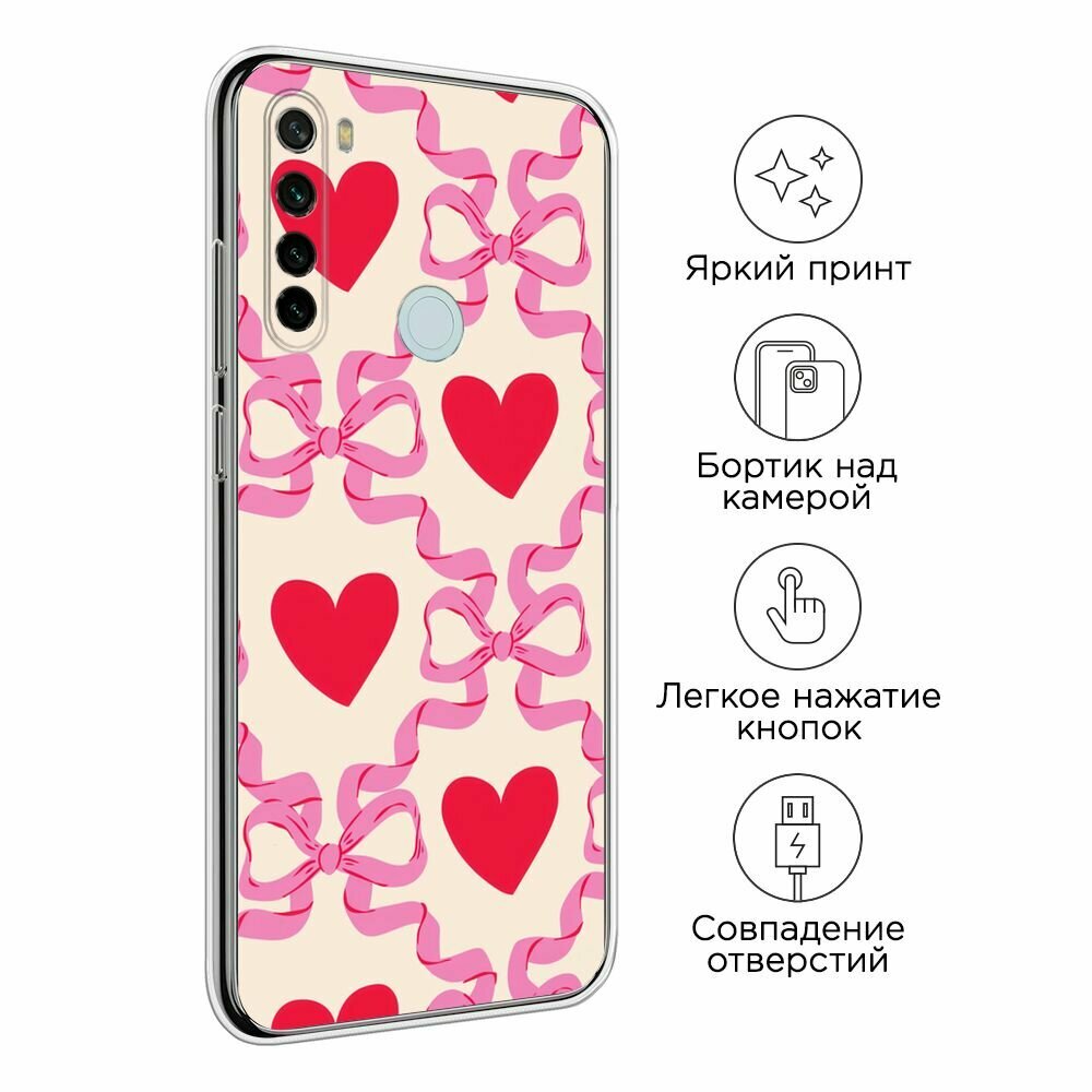 Чехол на Xiaomi Redmi Note 8T / Сяоми Редми Нот 8Т с принтом "Hearts and ribbons 1 - 14 февраля" — фото 1