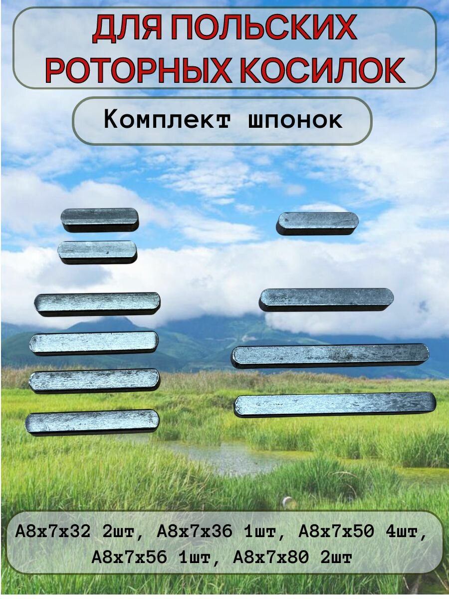 Комплект шпонок для польской роторной косилки (5 видов, 10шт)