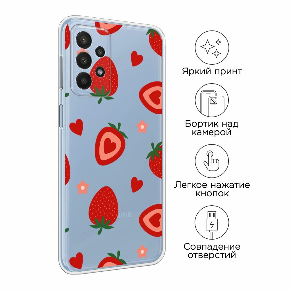 Чехол на Samsung Galaxy A23 / Самсунг Галакси А23 с принтом "Heart strawberries 2 - 14 февраля", прозрачный — фото 1