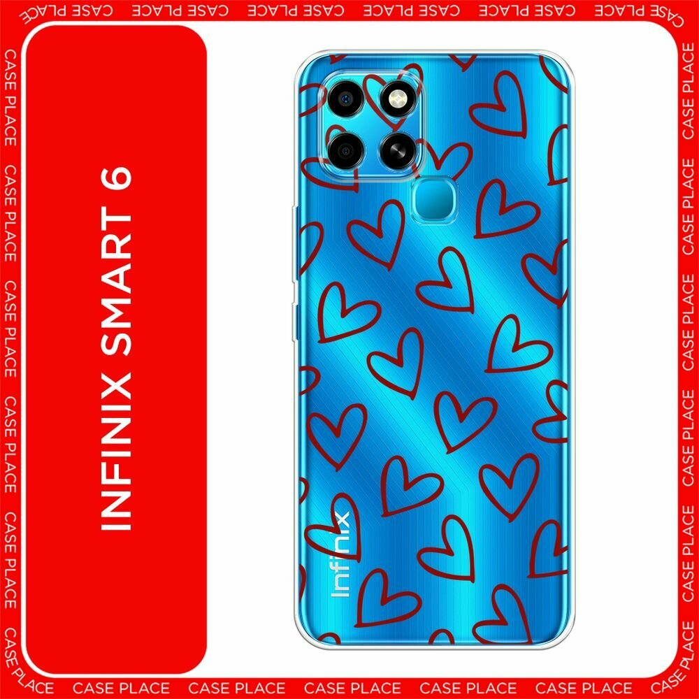 Чехол на Infinix Smart 6 / Инфиникс Смарт 6 с принтом "Little hearts doodles 2 - 14 февраля", прозрачный