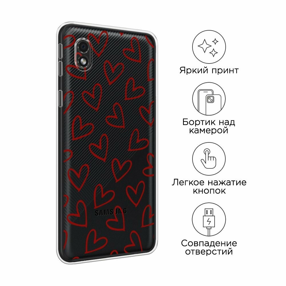Чехол на Samsung Galaxy A01 Core / Самсунг Галакси А01 Core с принтом "Little hearts doodles 2 - 14 февраля", прозрачный — фото 1