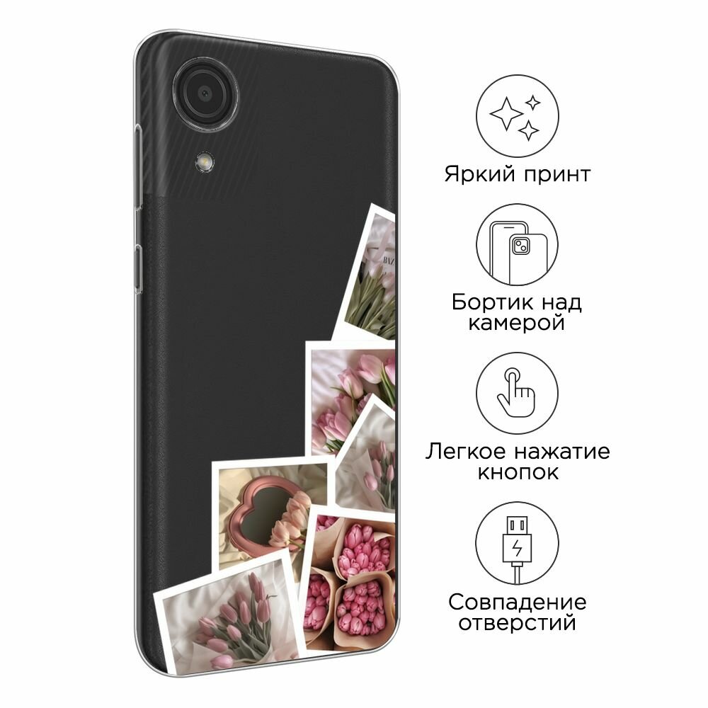Чехол на Samsung Galaxy A03 Core / Самсунг Галакси А03 Core с принтом "Весенние фото - 8 марта", прозрачный — фото 1