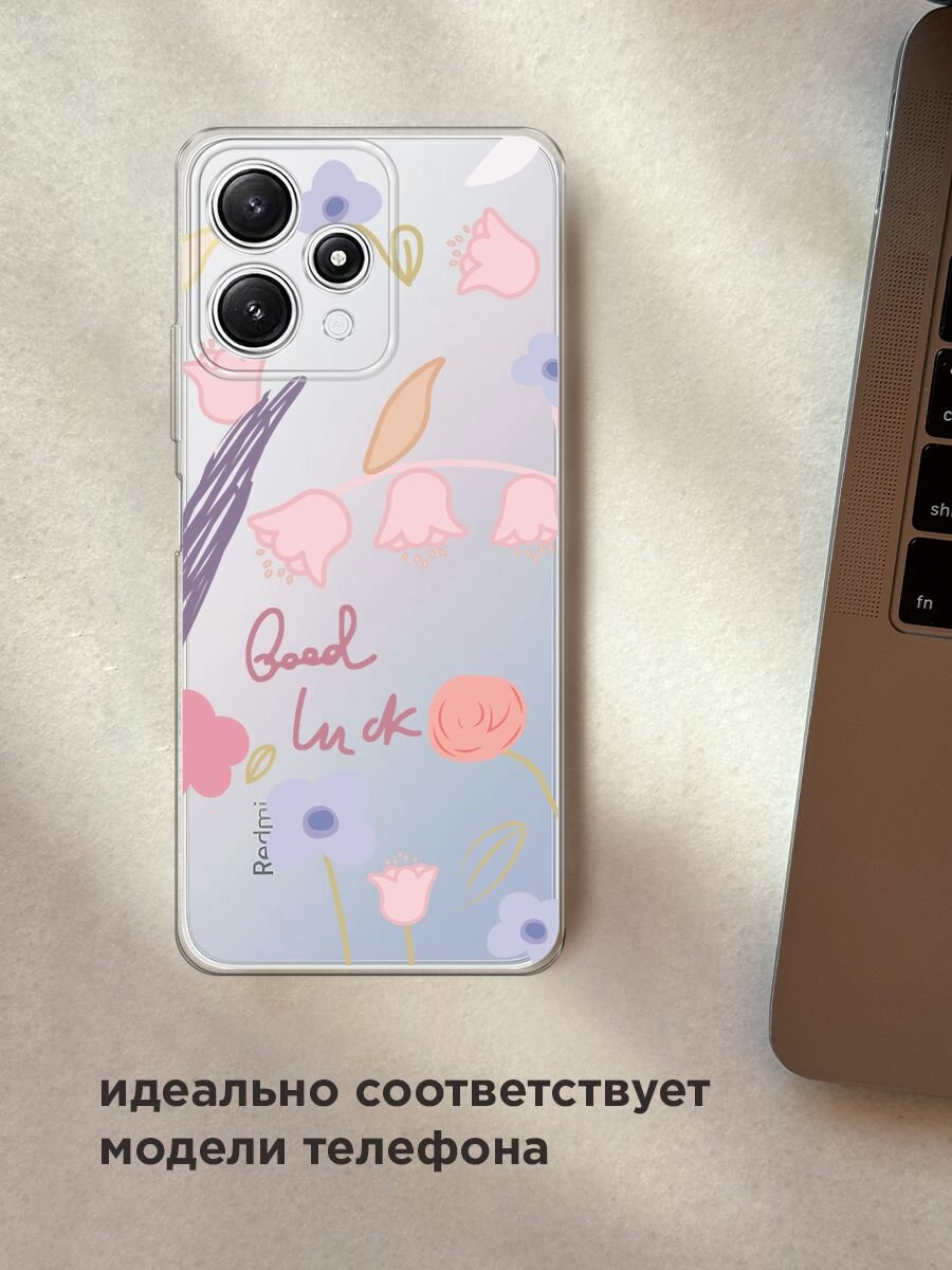 Чехол на Xiaomi Redmi 12 / Сяоми Редми 12 с принтом "Lucky flowers", прозрачный — фото 1