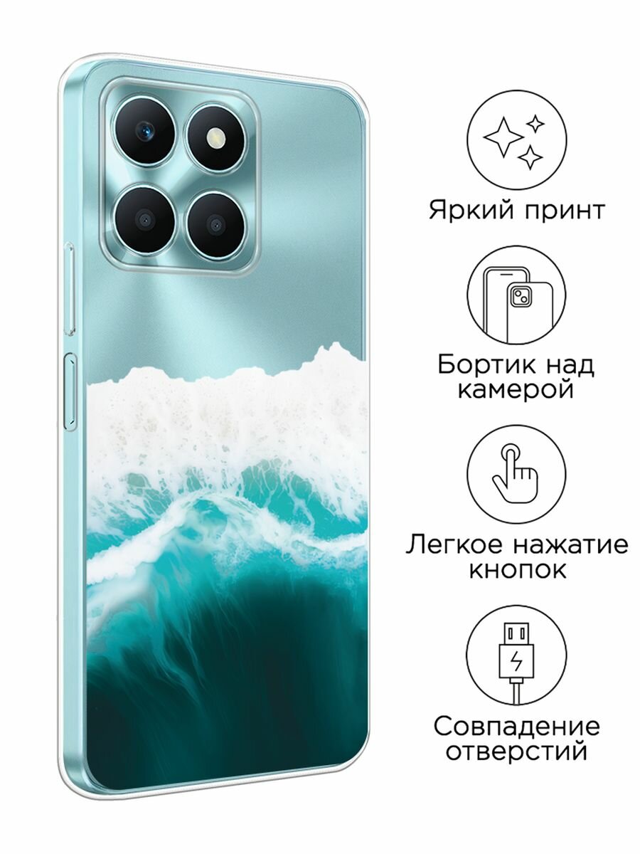Чехол на Honor X6A / Хонор X6A с принтом "Большая волна", прозрачный — фото 1