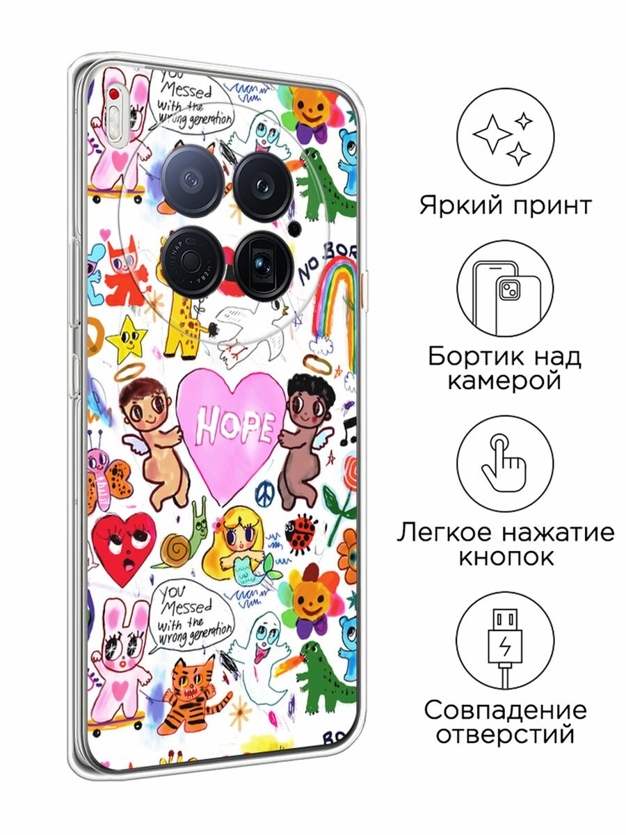 Чехол на Tecno Camon 40 Premier / Текно Камон 40 Премьер с принтом "Милые рисунки" — фото 1
