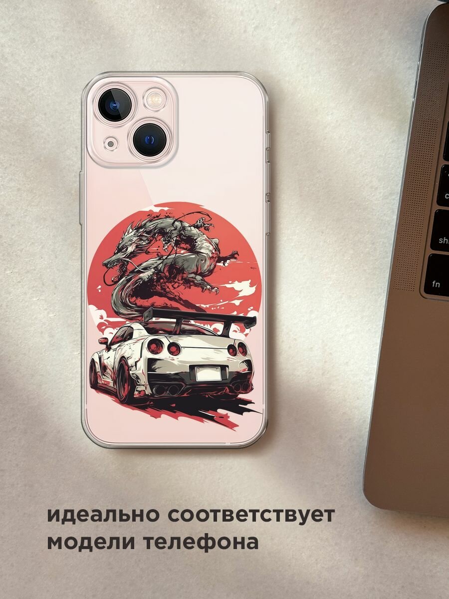 Чехол на Apple iPhone 13 mini / Айфон 13 мини с принтом "Car and dragon", прозрачный — фото 1