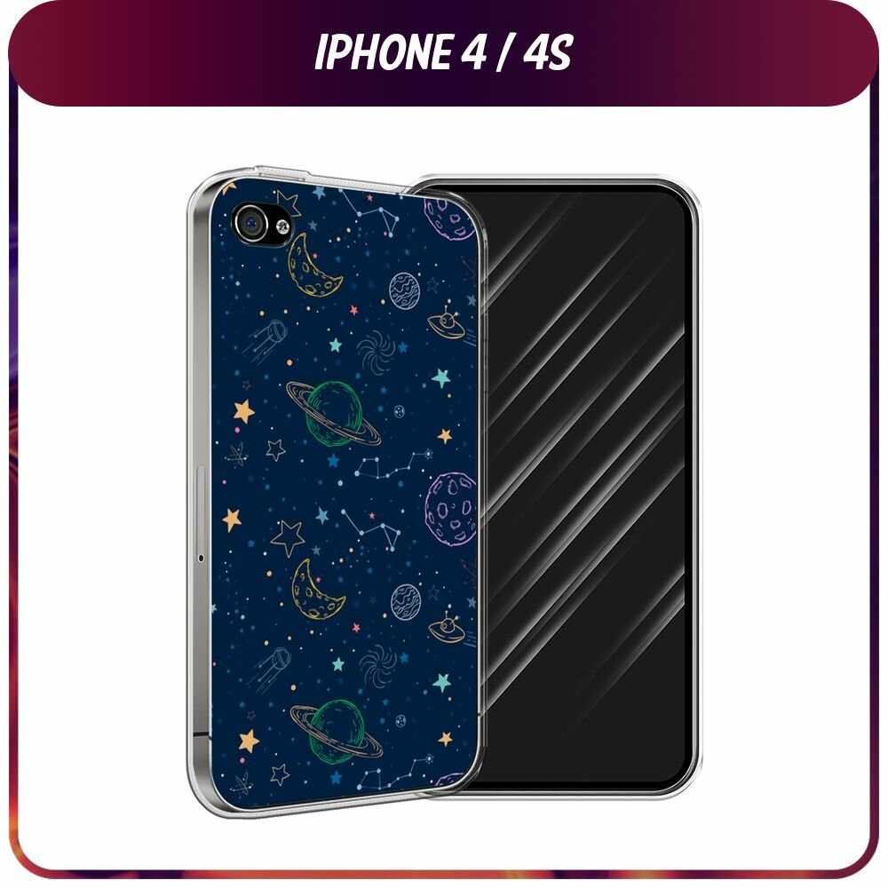 Чехол на Apple iPhone 4/4S / Айфон 4/4S с принтом "Темно-синий космос"