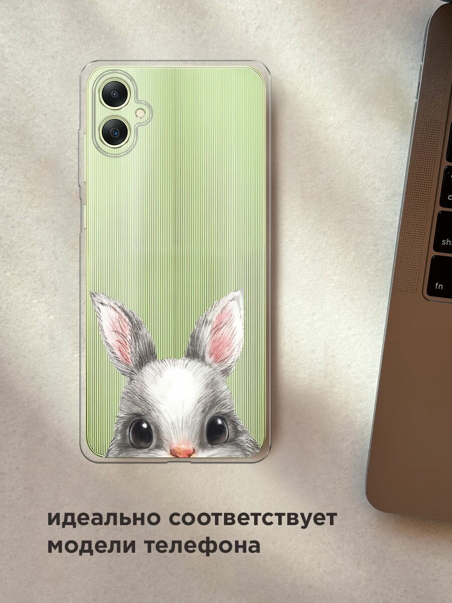 Чехол на Samsung Galaxy A06 / Самсунг Галакси А06 с принтом "Карандашный кролик 2 - 8 марта", прозрачный — фото 1