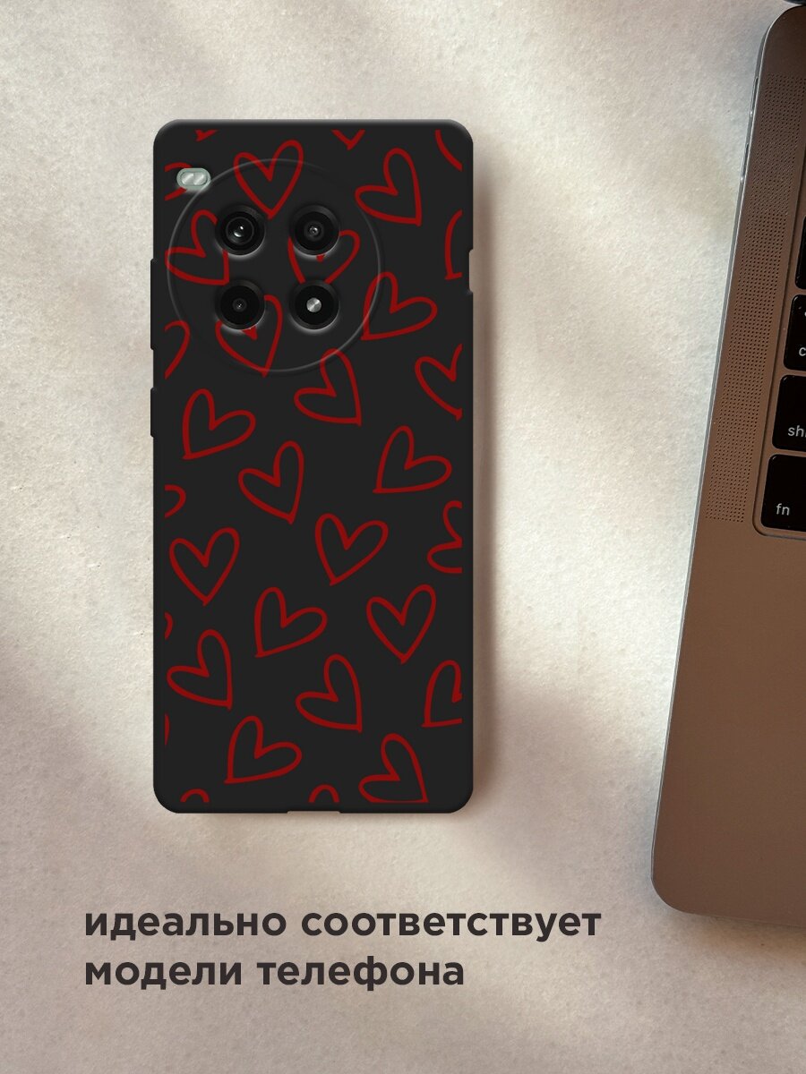 Черный матовый чехол на OnePlus Ace 3 Pro / Ван Плас Эйс 3 Про с принтом "Little hearts doodles 2 - 14 февраля" — фото 1