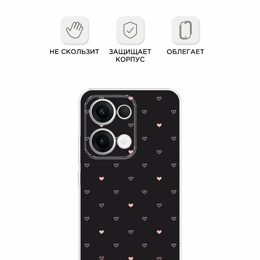 Чехол на Oppo Reno 13 / Оппо Рено 13 с принтом "Черный фон и сердечки" — фото 1