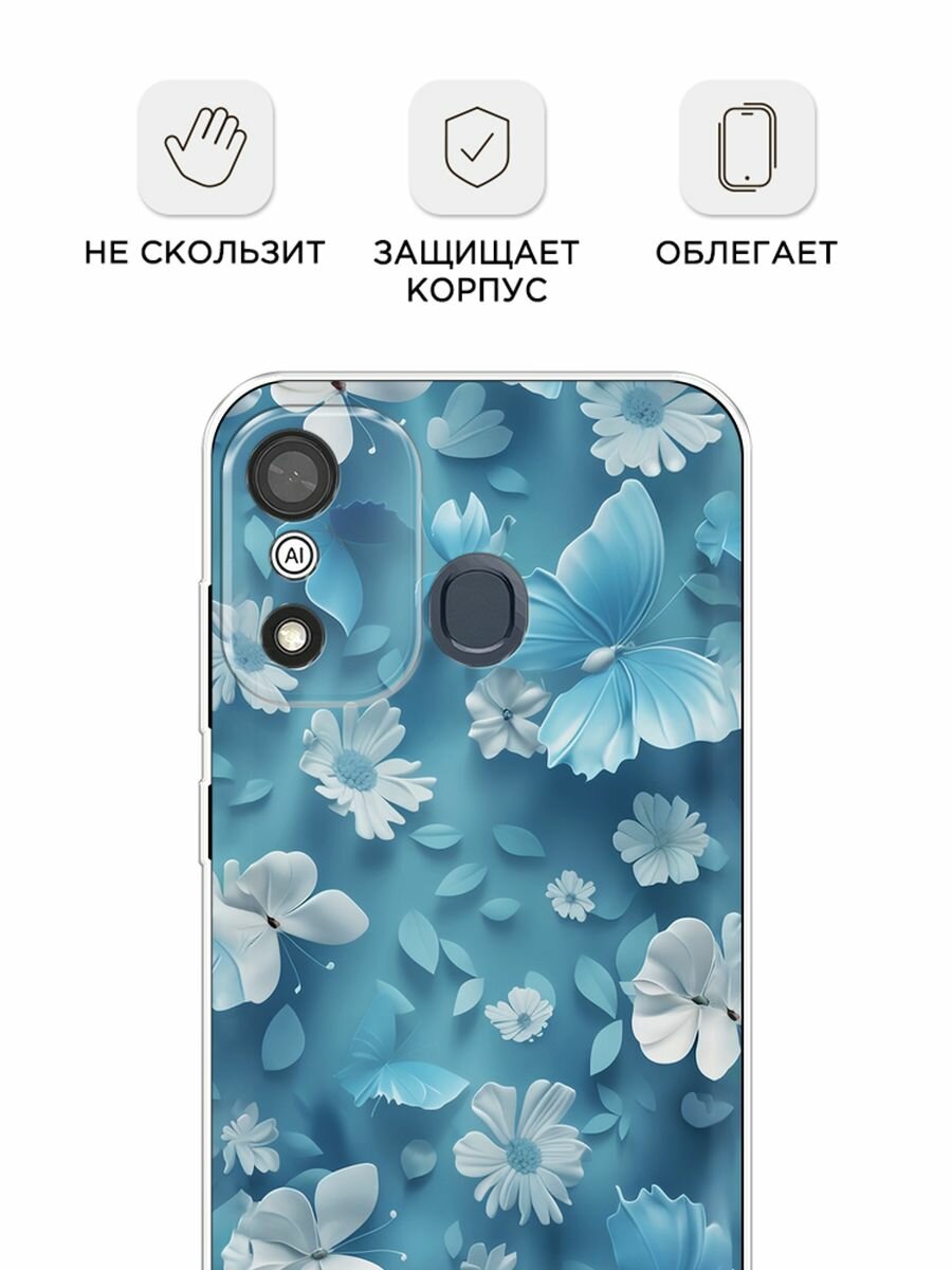 Чехол на Itel A27 / Ител А27 с принтом "Голубые глазурные цветы" — фото 1