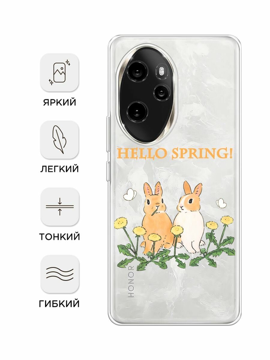 Чехол на Honor 100 Pro / Хонор 100 Про с принтом "Весенние кролики", прозрачный — фото 1