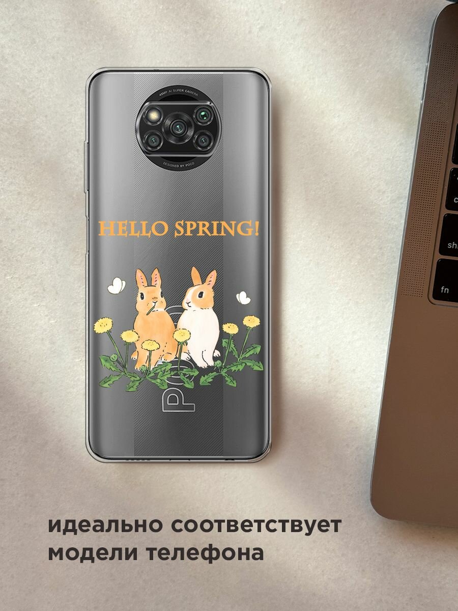 Чехол на Xiaomi Poco X3/X3 Pro / Поко X3/X3 Pro с принтом "Весенние кролики", прозрачный — фото 1